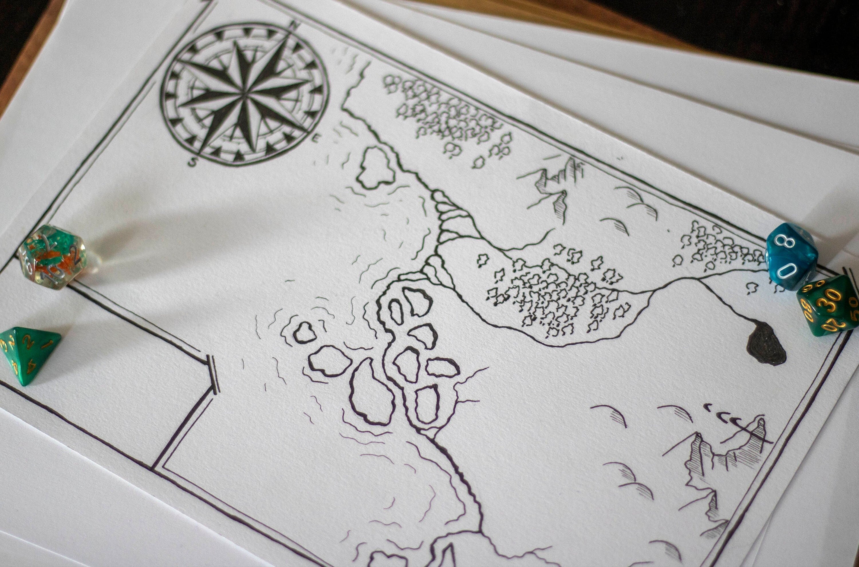Blank Coastal Map - 7x10 inch Original Hand Drawn Fantasy Map for Dung ...